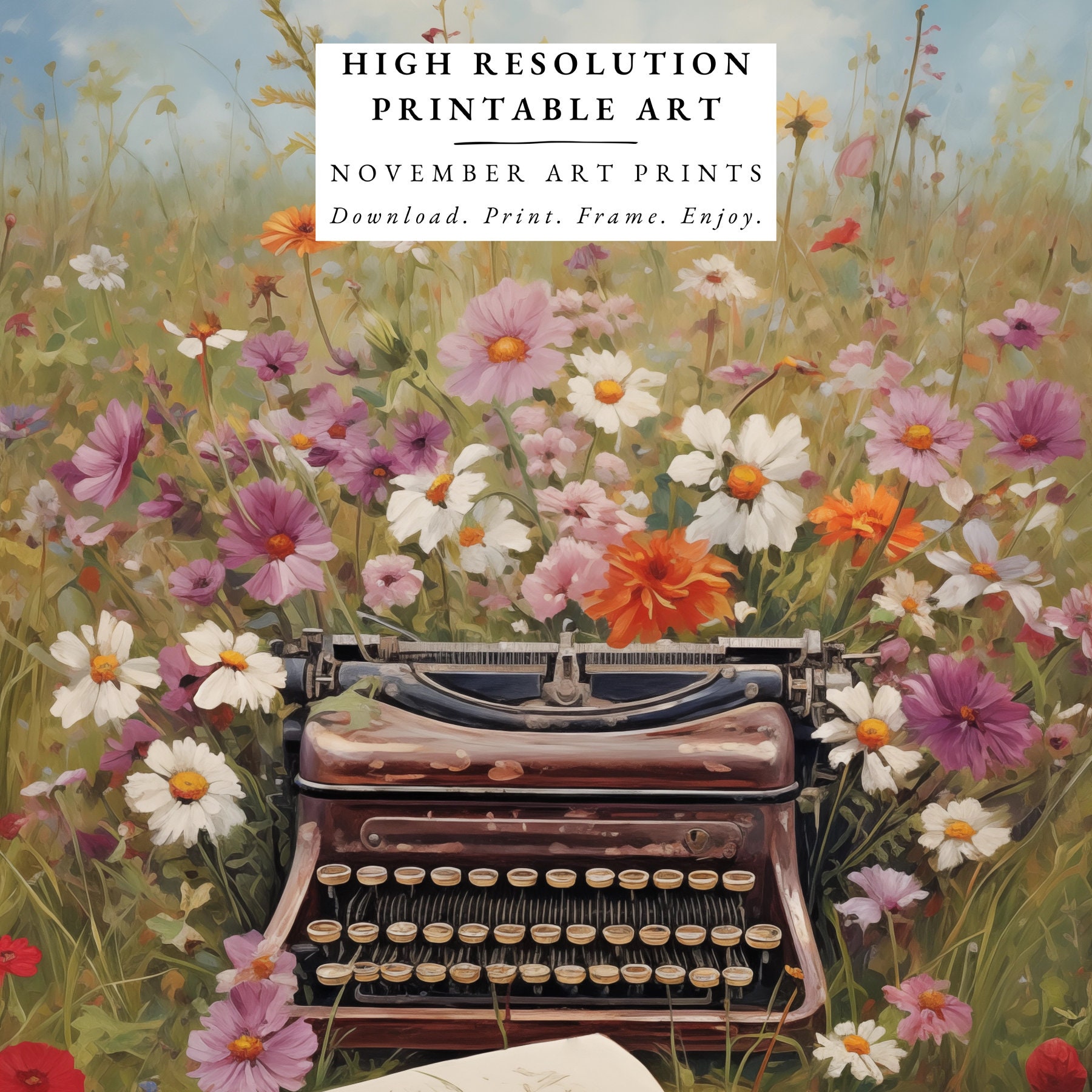 Vintage Typewriter Painting, Printable Antique Typewriter Oil Painting ...