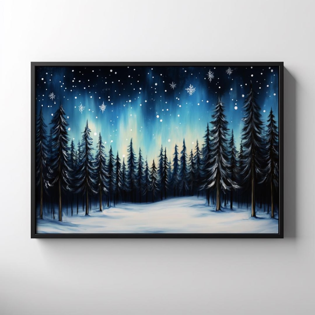 Snowy Forest Painting, Printable Winter Pine Tree Wall Art, Winter ...