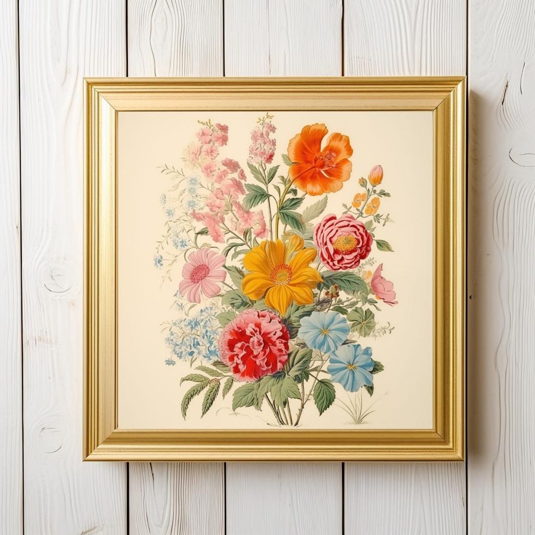 Floral Square Print, Printable Vintage Wall Art, Botanical Wildflower ...