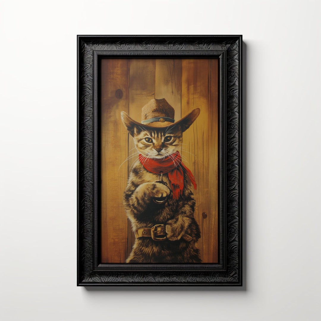 Cowboy Cat Print, Printable Western Cat Painting, Funny Cat Poster ...