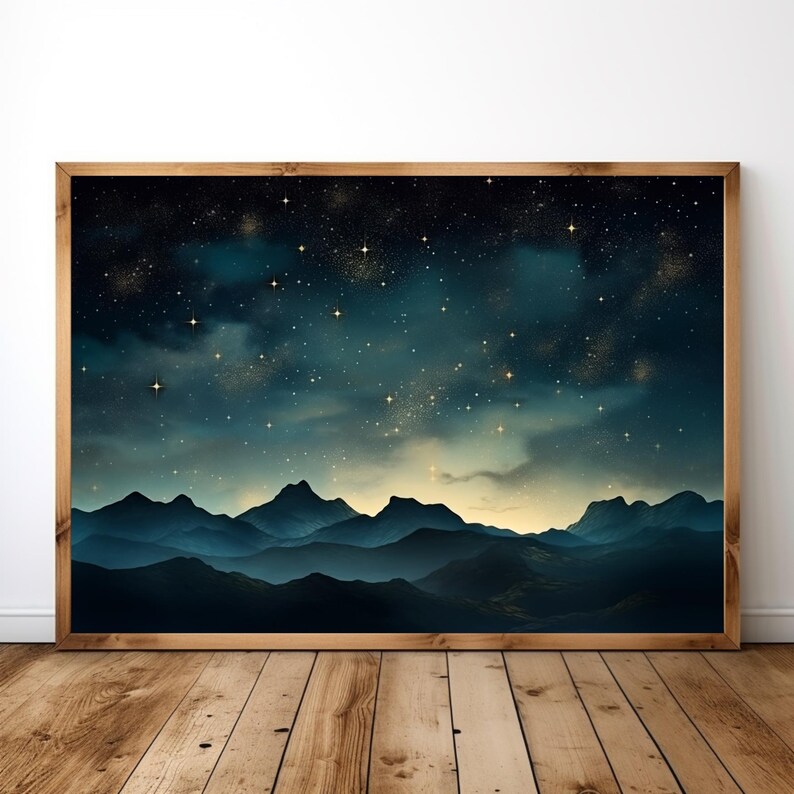 Mountain Night Sky Print: Printable Starry Night Wall Art, Vintage ...