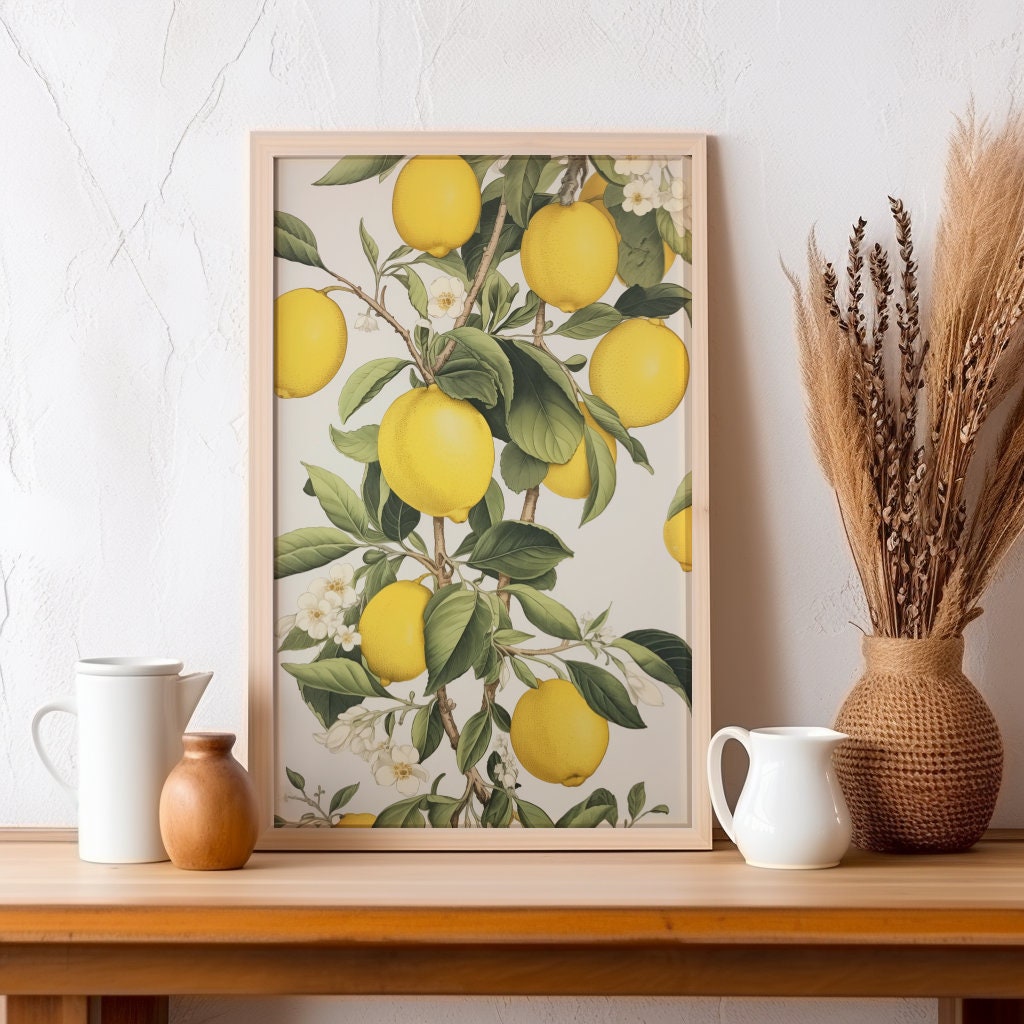 Vintage Lemons Lithograph Print, Printable Lemon Painting, Fruit ...