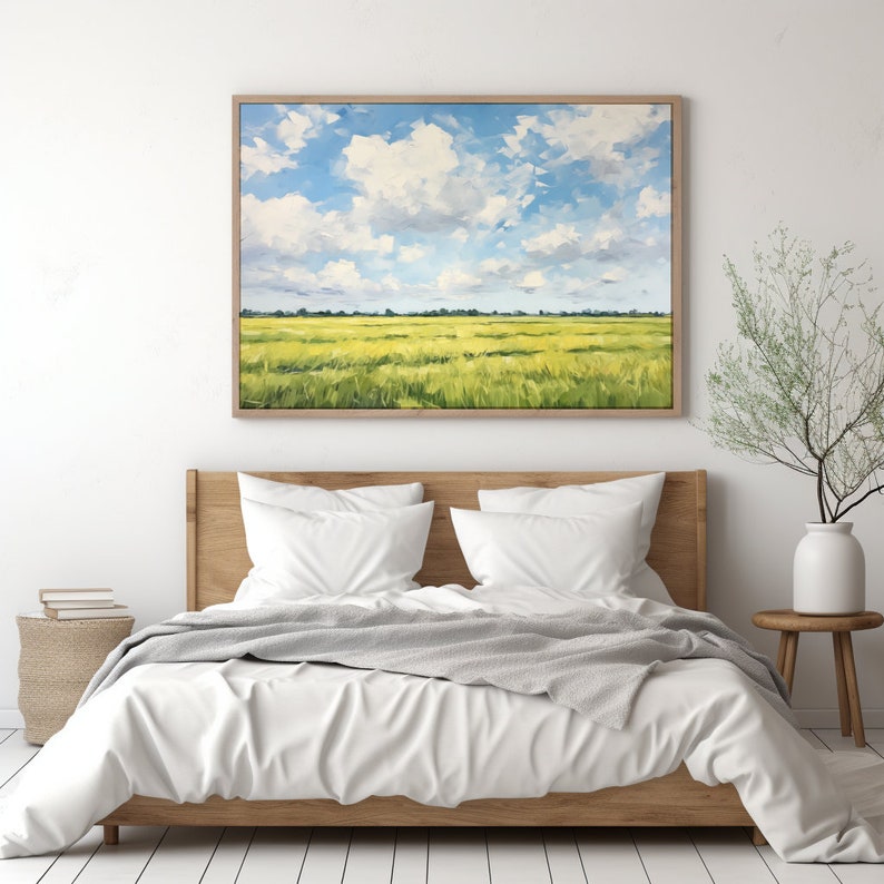 Green Grass Field Landscape Oil Painting, Printable Wild Grass Field ...