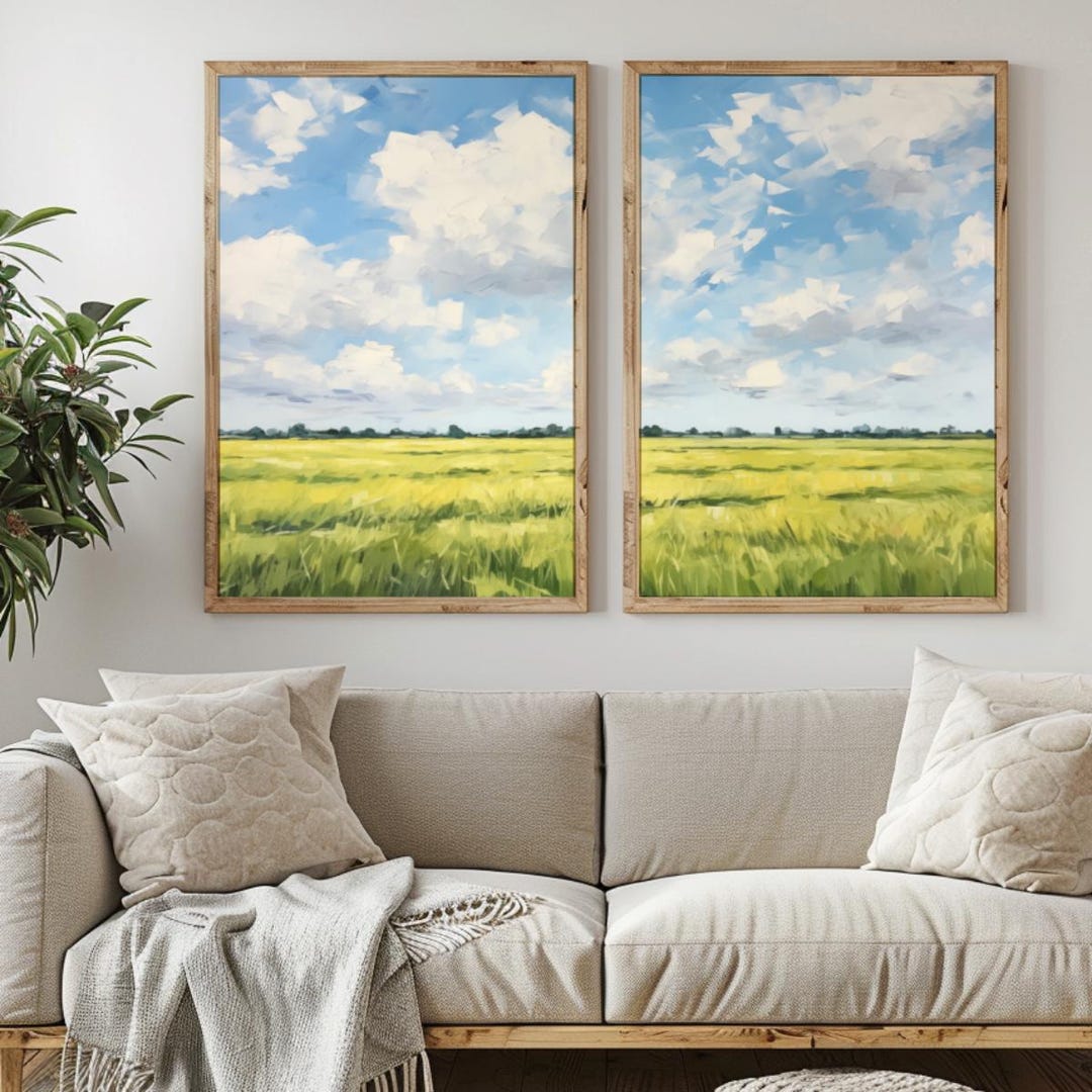 Grass Field Print Set, Printable Wild Grassy Field Wall Art Blue Sky ...