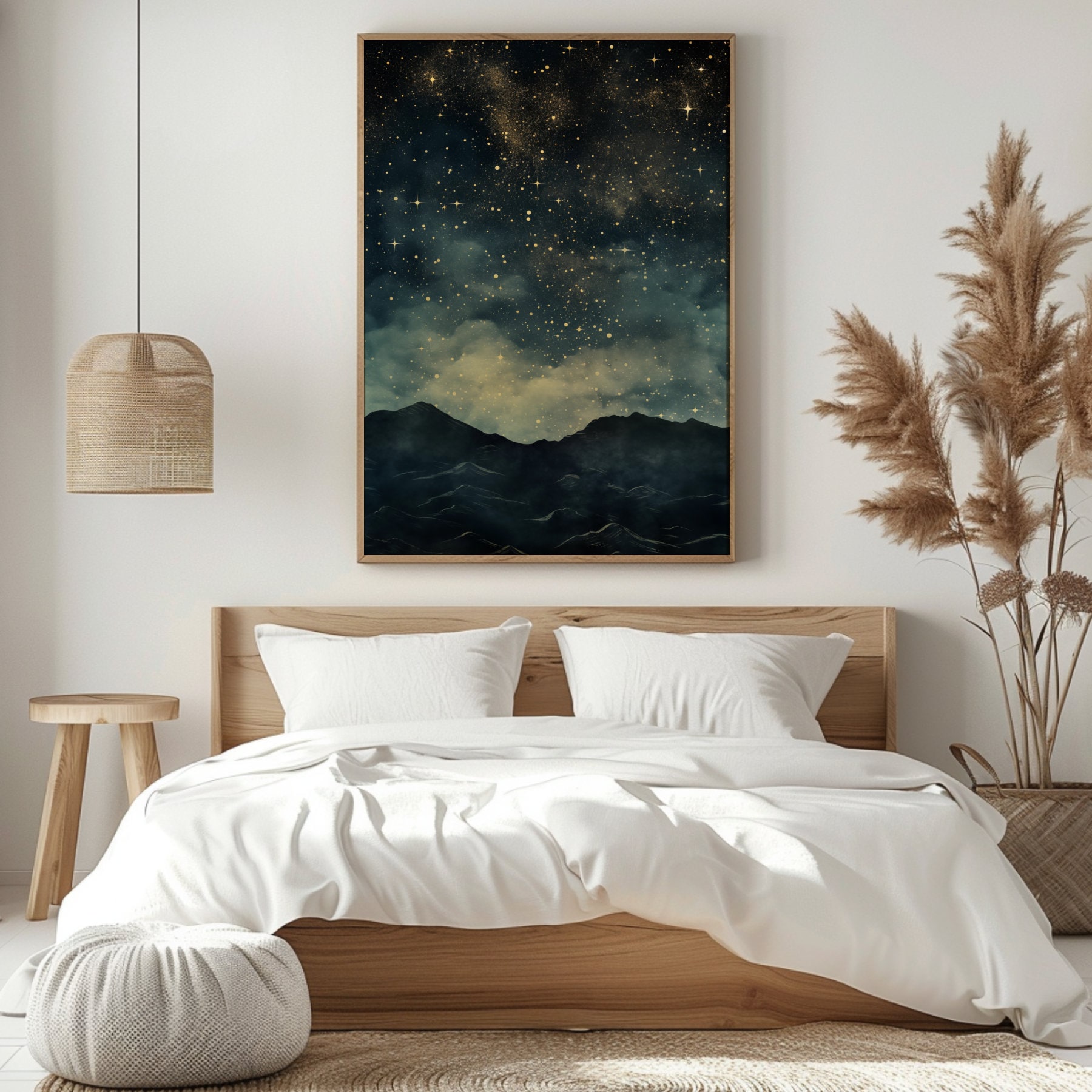 Vintage Night Sky Print: Printable Mountain Galaxy Painting, Moody ...