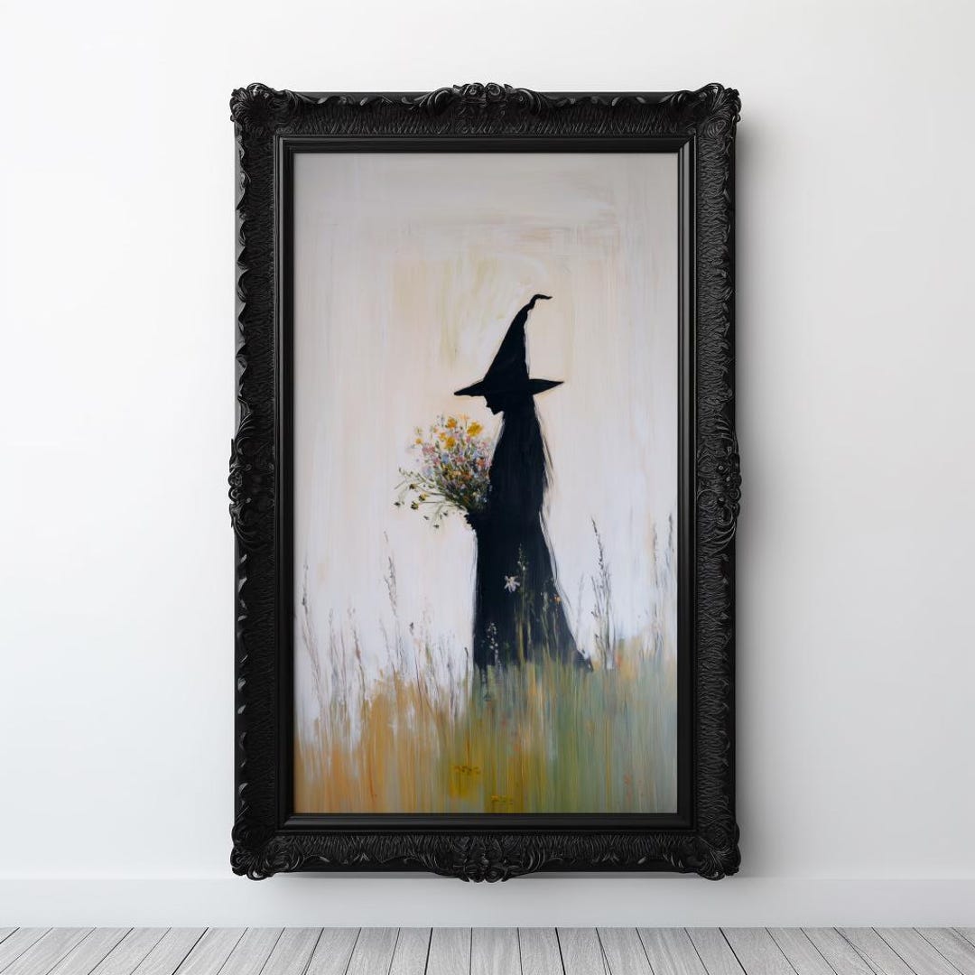 Wildflower Witch Painting, Printable Vintage Witch Wall Art Rustic ...