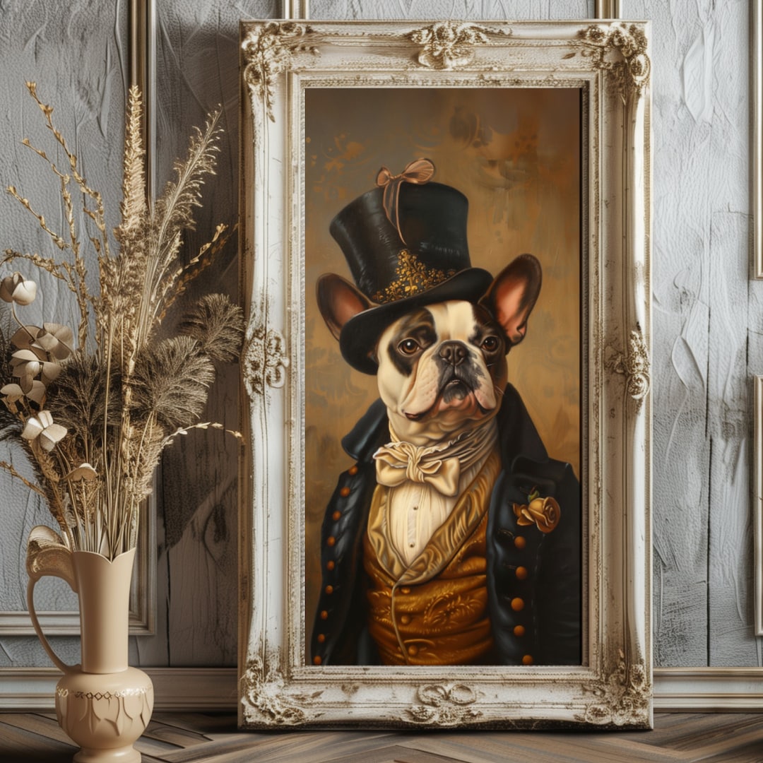 Victorian French Bulldog Oil Painting, Printable Classic French Bulldog ...