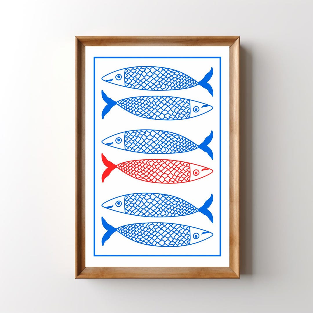 Coastal Sardine Print, Printable Fish Wall Art Minimalist Scandinavian ...