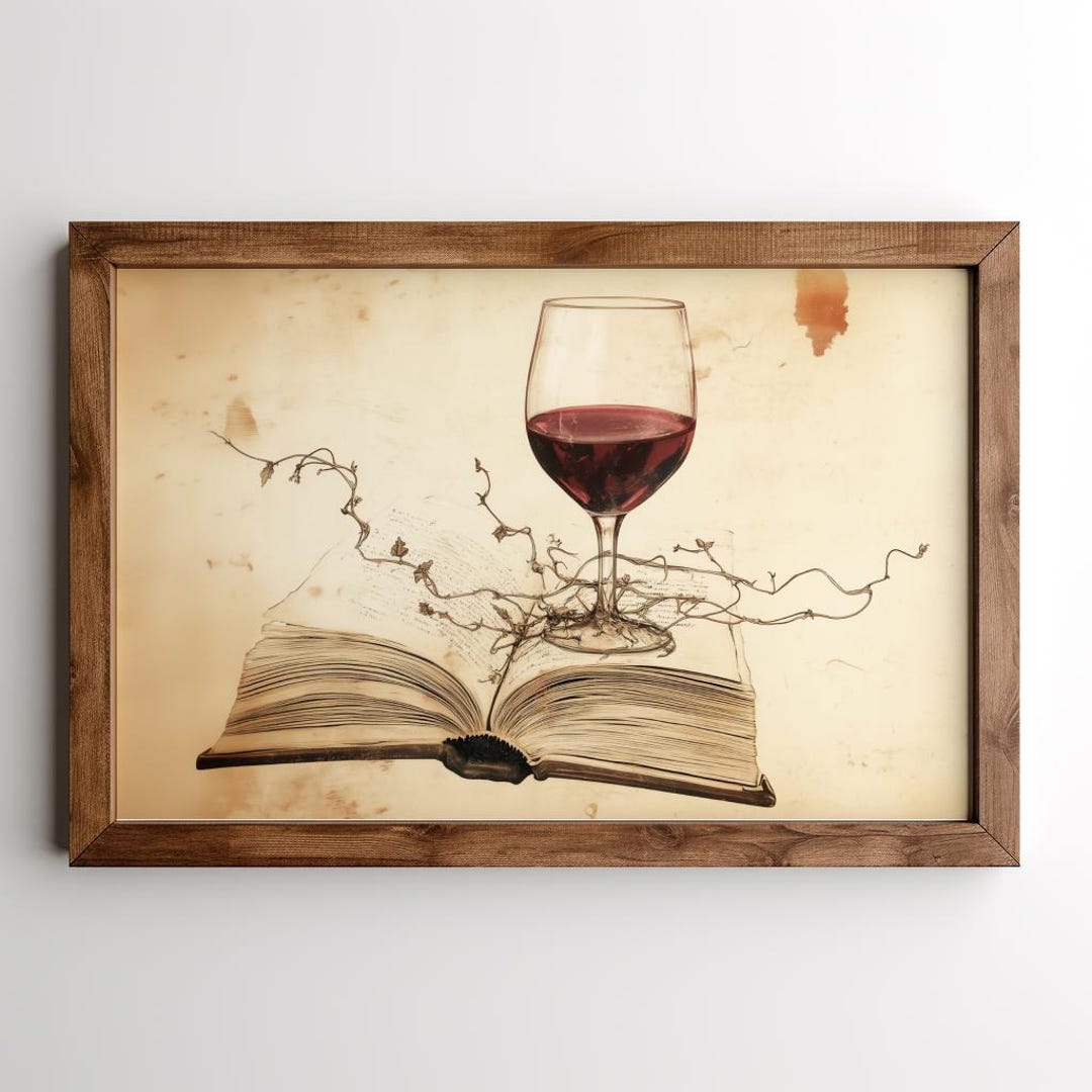Vintage Wine Print, Printable Rustic Winery Wall Art Bookish Vineyard ...