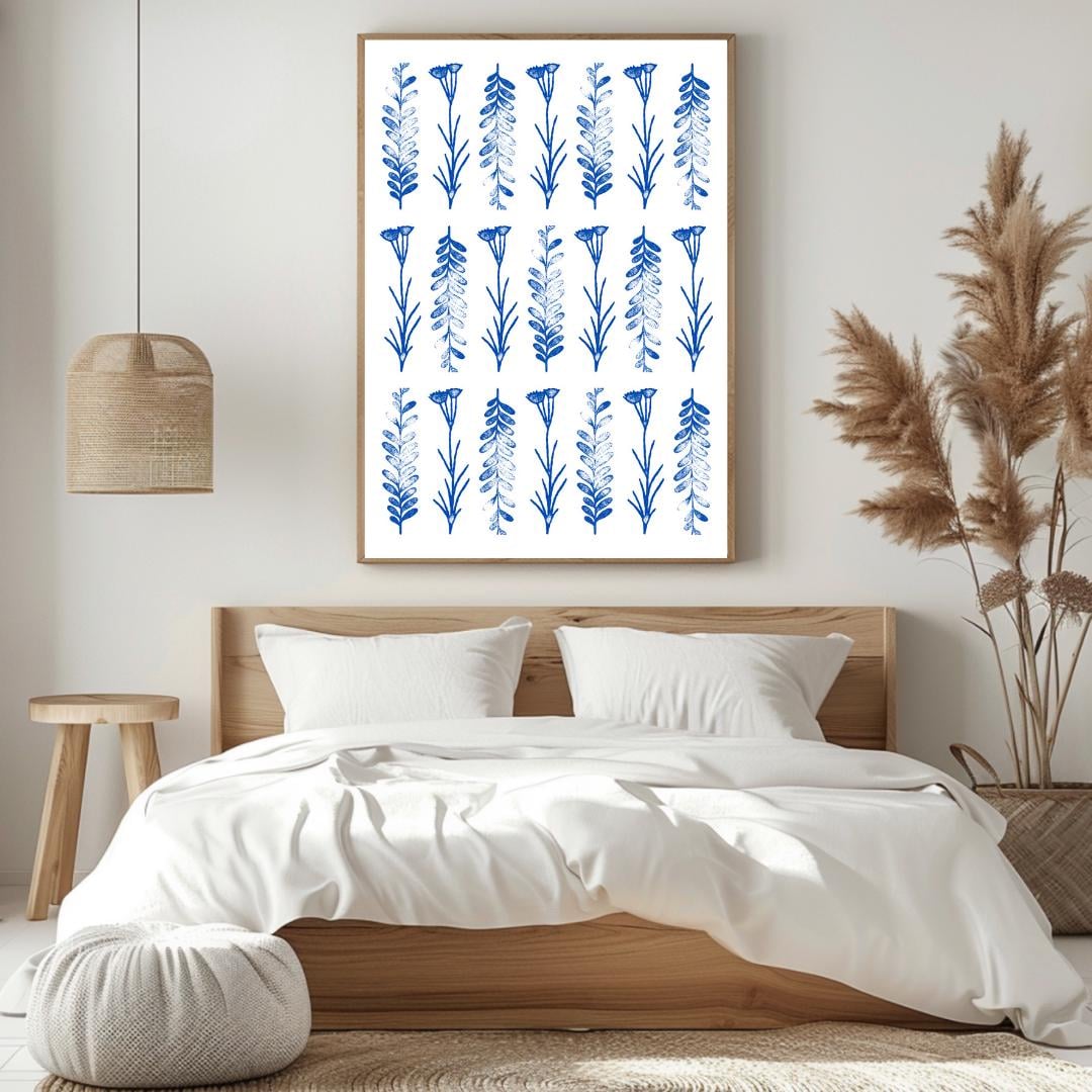 Blue Botanical Art Print, Printable Scandinavian Floral Wall Art ...