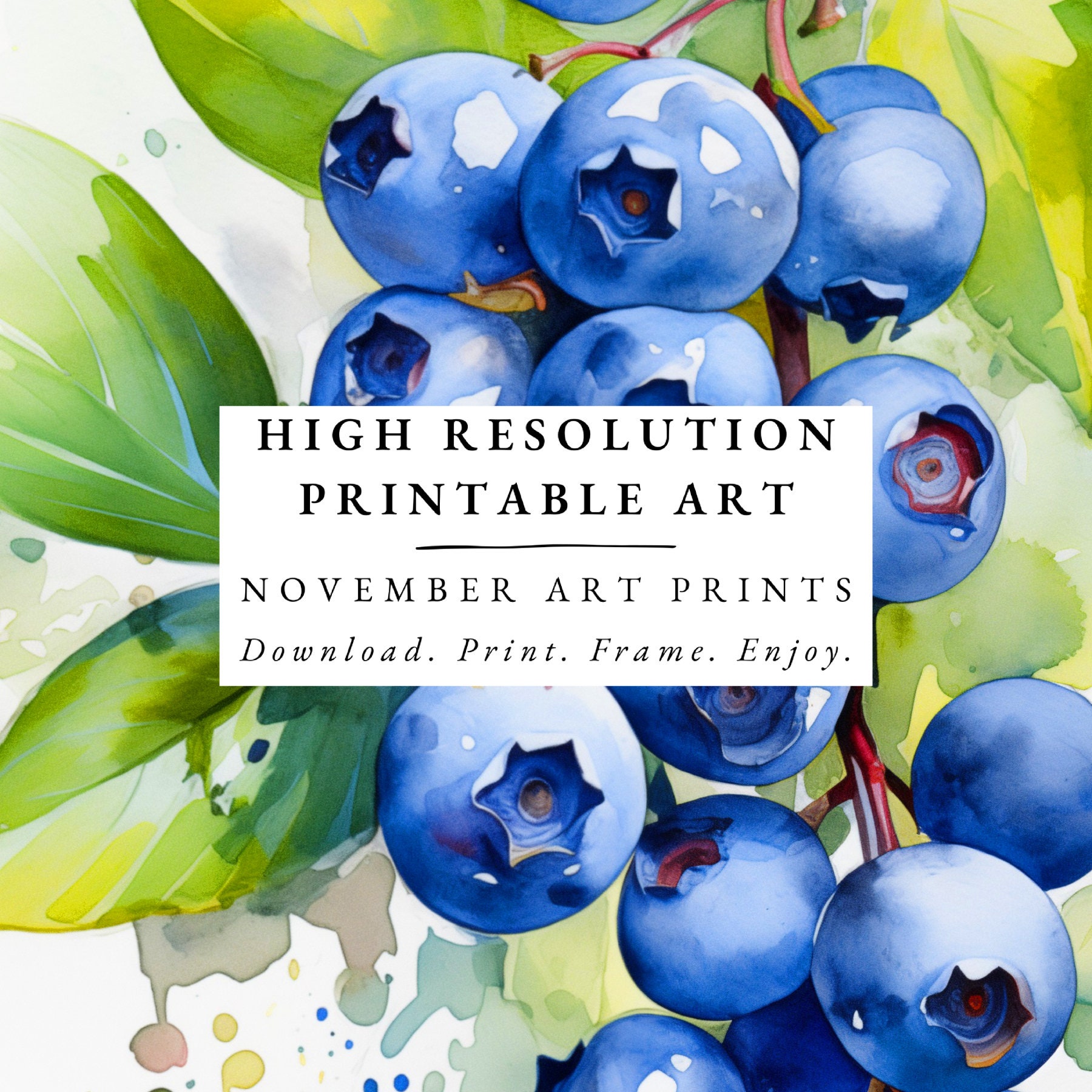 Blueberries Watercolor, Printable Blueberry Painting, Blueberry Art ...