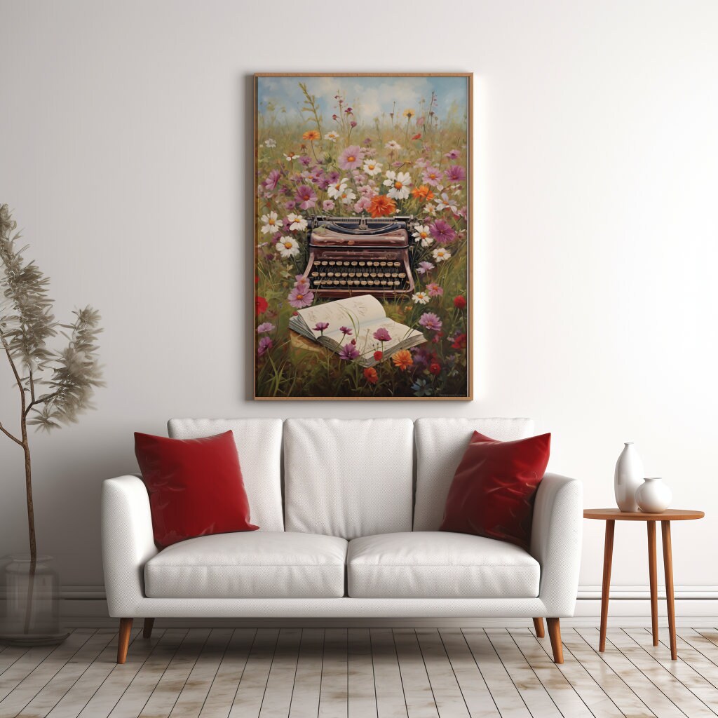 Vintage Typewriter Painting, Printable Antique Typewriter Oil Painting ...