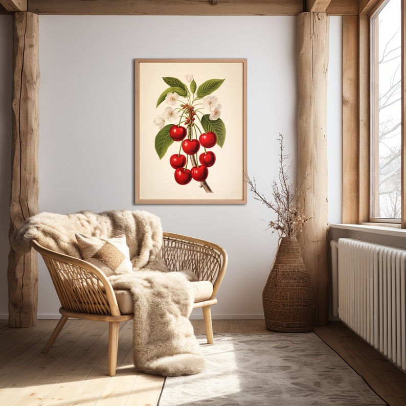 Vintage Cherries Art Print, Printable Cherry Wall Art, Vintage ...