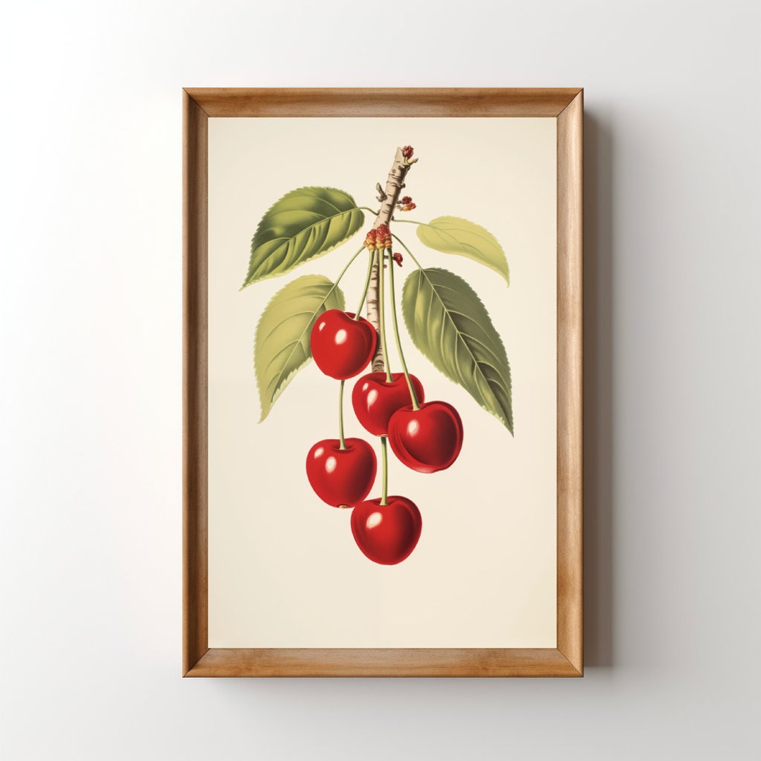Printable Vintage Cherries Lithograph Print, Retro Cherry Painting ...