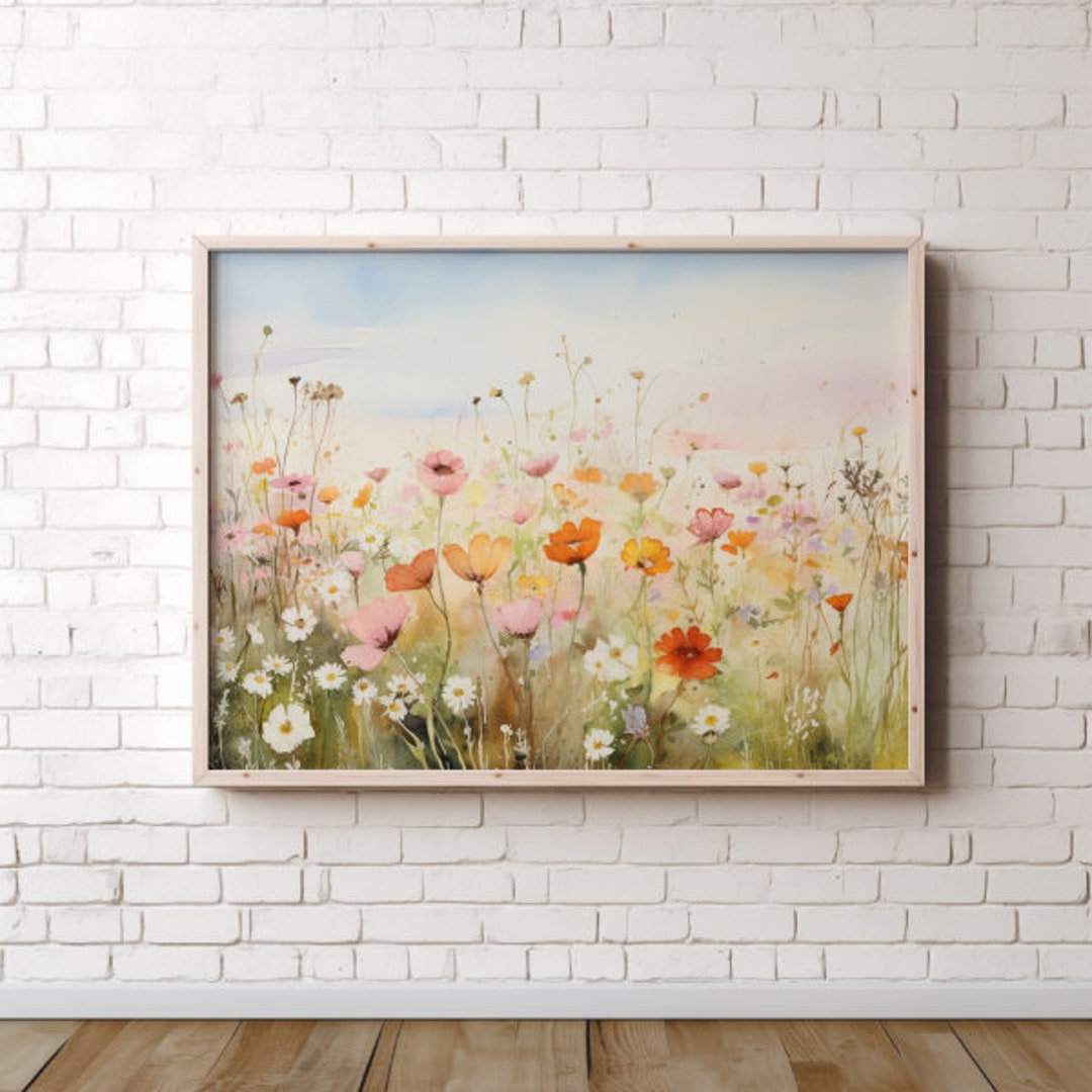 Spring Flowers Watercolor Painting, Wildflower Field Wall Art, Wild ...