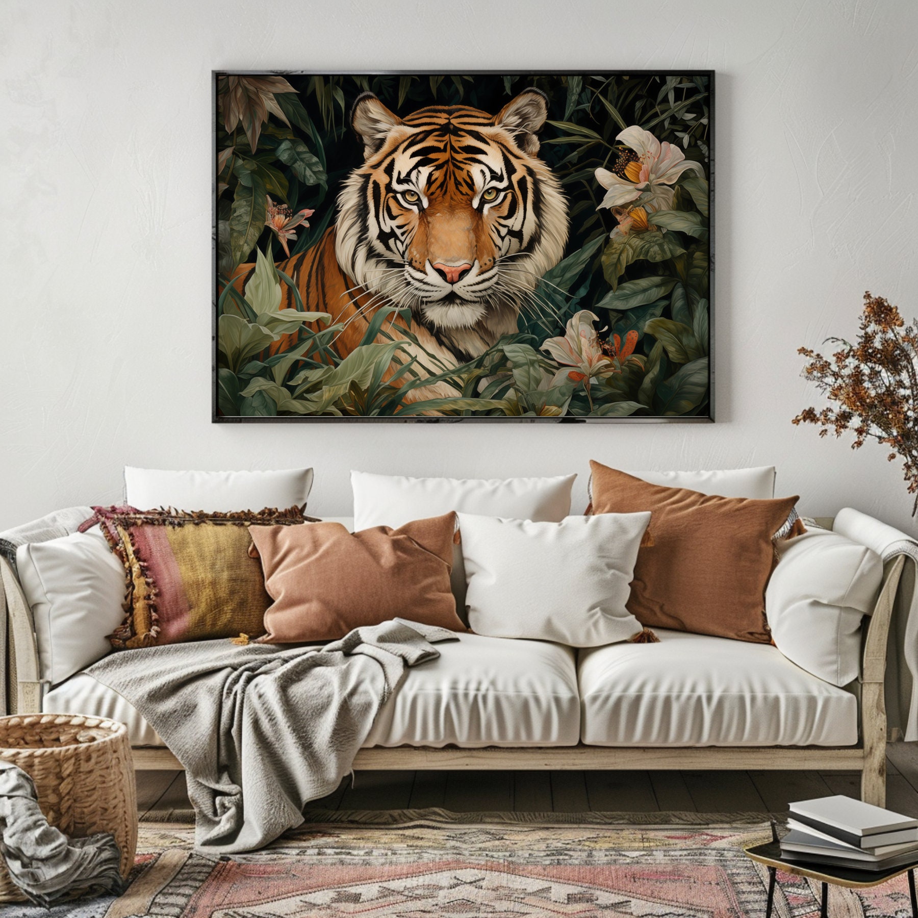 Boho Tiger Print, Printable Tiger Painting, Bohemian Tiger Artwork ...