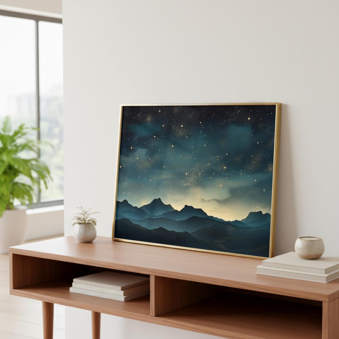 Mountain Night Sky Print: Printable Starry Night Wall Art, Vintage ...