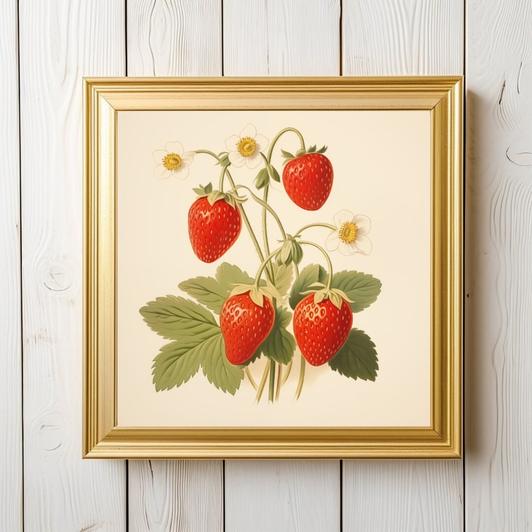 Square Strawberry Print, Printable Vintage Strawberries Wall Art ...