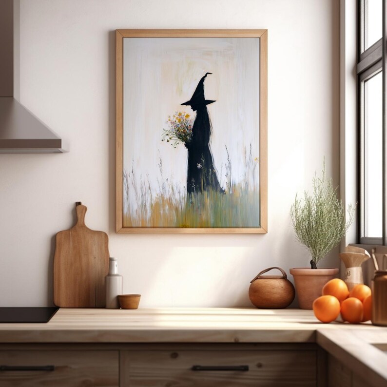 Wildflower Witch Painting, Printable Vintage Witch Wall Art Rustic ...