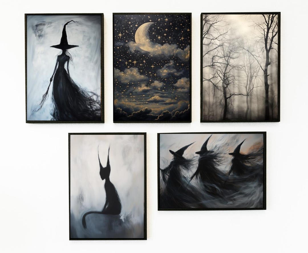 Spooky Wall Art Bundle, Printable Halloween Decor, Set of 5 Moody ...