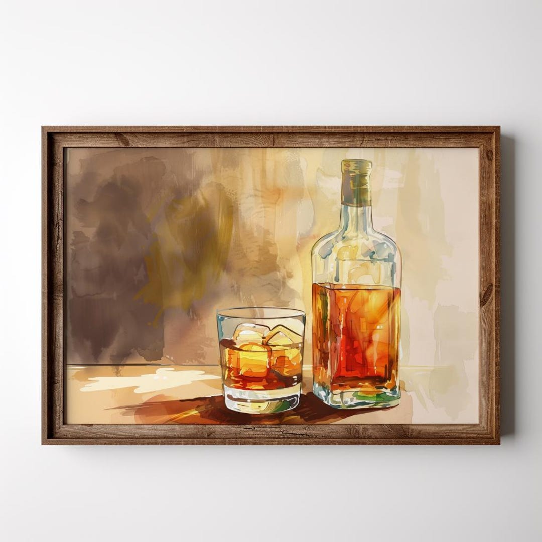Printable Vintage Whiskey Painting, Whiskey Art Print, Bar Artwork ...
