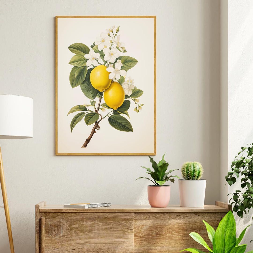 Vintage Lemon Tree Print, Printable Citrus Wall Art Retro Kitchen Decor ...