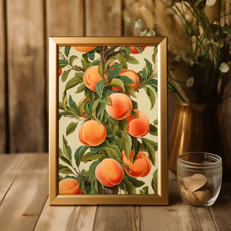 Vintage Peaches Lithograph, Printable Peach Painting, Fuzzy Peach ...