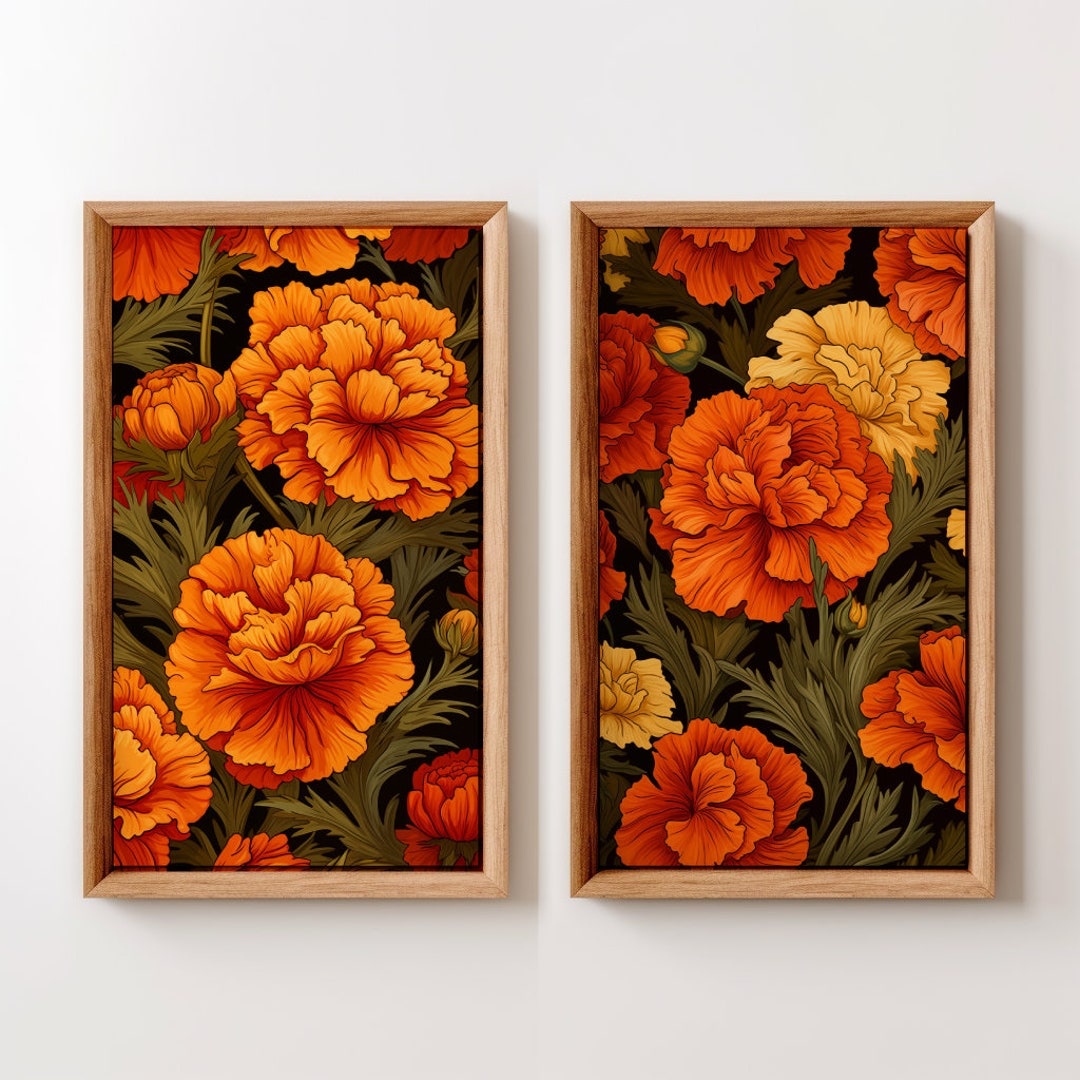Vintage Marigold Art Print Pair, Printable William Morris Style ...