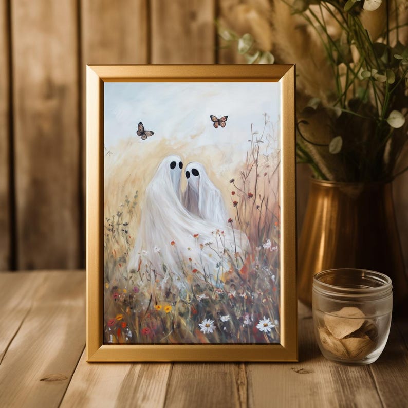 Embracing Ghosts Art Print, Printable Autumn Wall Art Wildflower Field ...