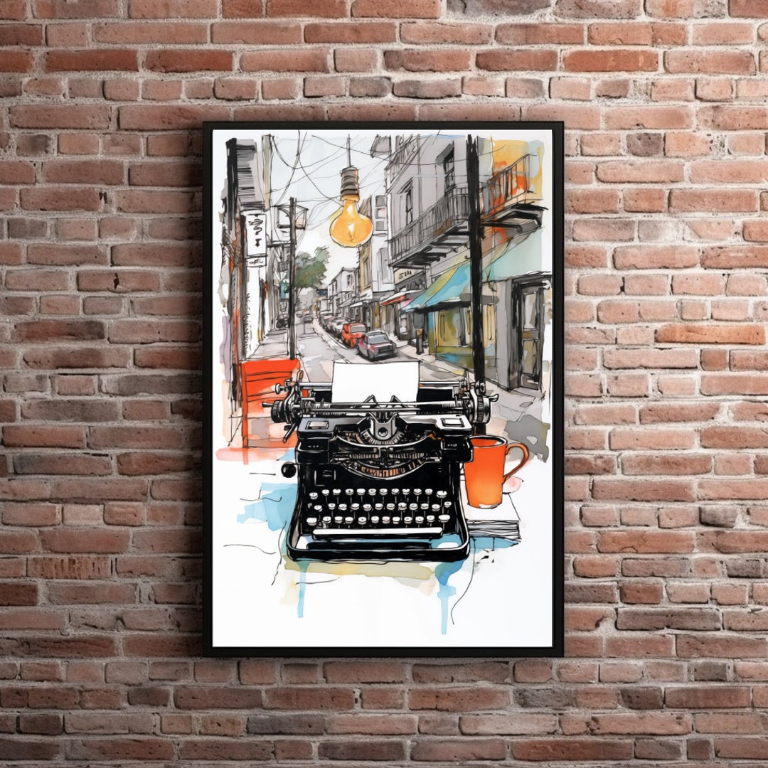 Printable Vintage Typewriter Wall Art, Retro Typewriter Illustration ...