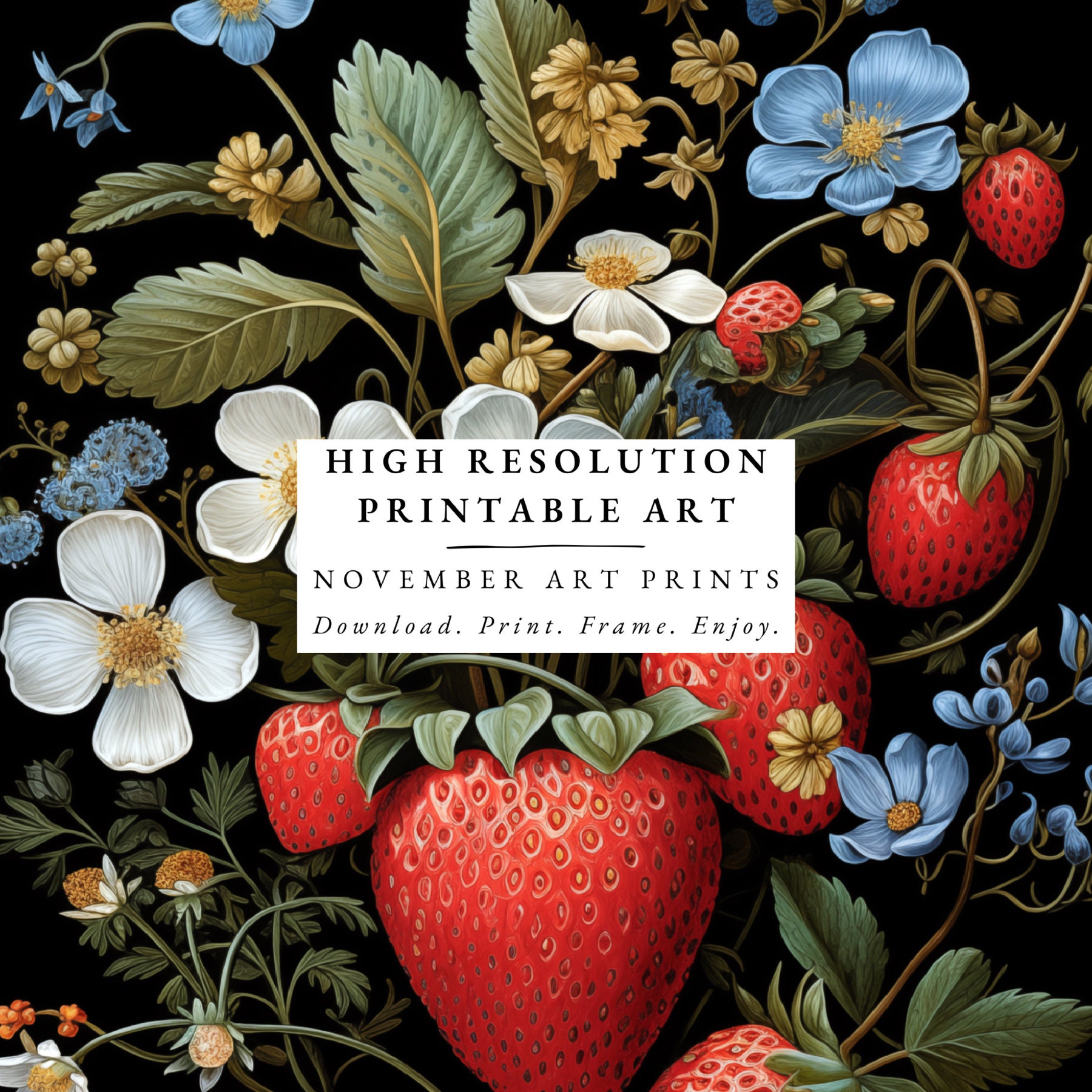 Printable Vintage Strawberry Wall Art, Strawberry Fruit Painting, Wild ...