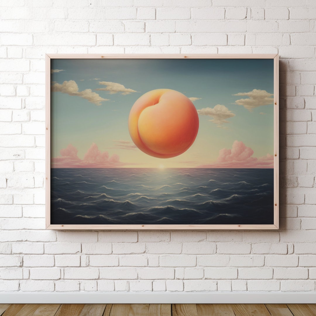 Surreal Pink Peach Sunset Painting, Printable Peach Ocean Print, Pink ...