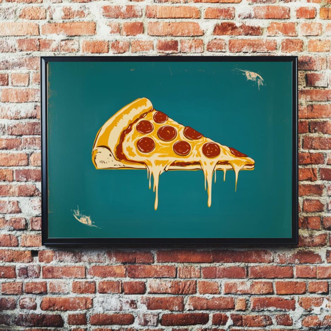 Retro Pizza Print, Printable Pizza Wall Art, Retro Pepperoni Slice ...