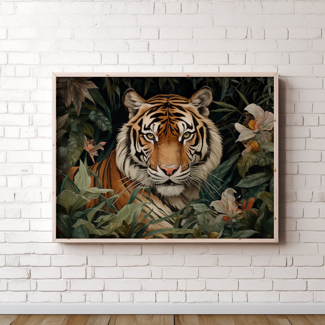 Boho Tiger Print, Printable Tiger Painting, Bohemian Tiger Artwork ...