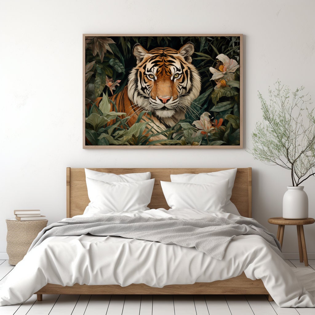Boho Tiger Print, Printable Tiger Painting, Bohemian Tiger Artwork ...