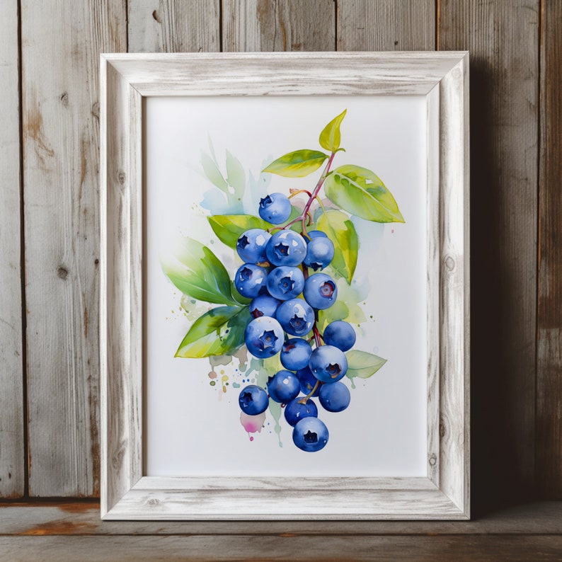 Blueberries Watercolor, Printable Blueberry Painting, Blueberry Art ...