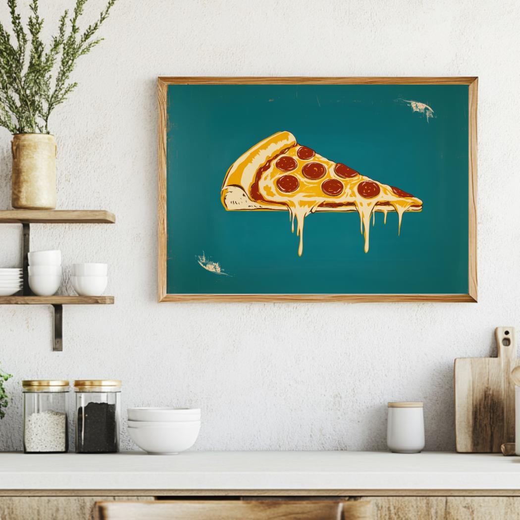 Retro Pizza Print, Printable Pizza Wall Art, Retro Pepperoni Slice ...