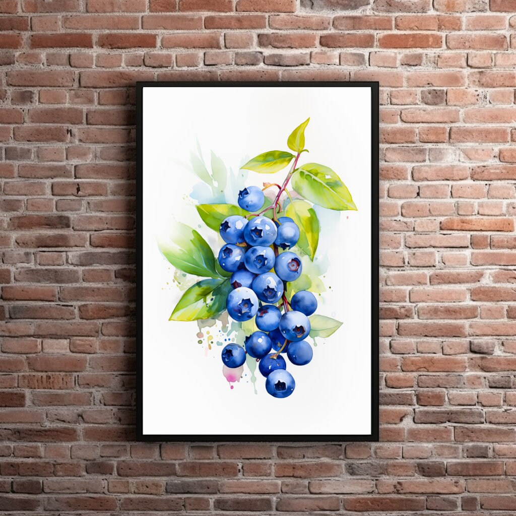 Blueberries Watercolor, Printable Blueberry Painting, Blueberry Art ...
