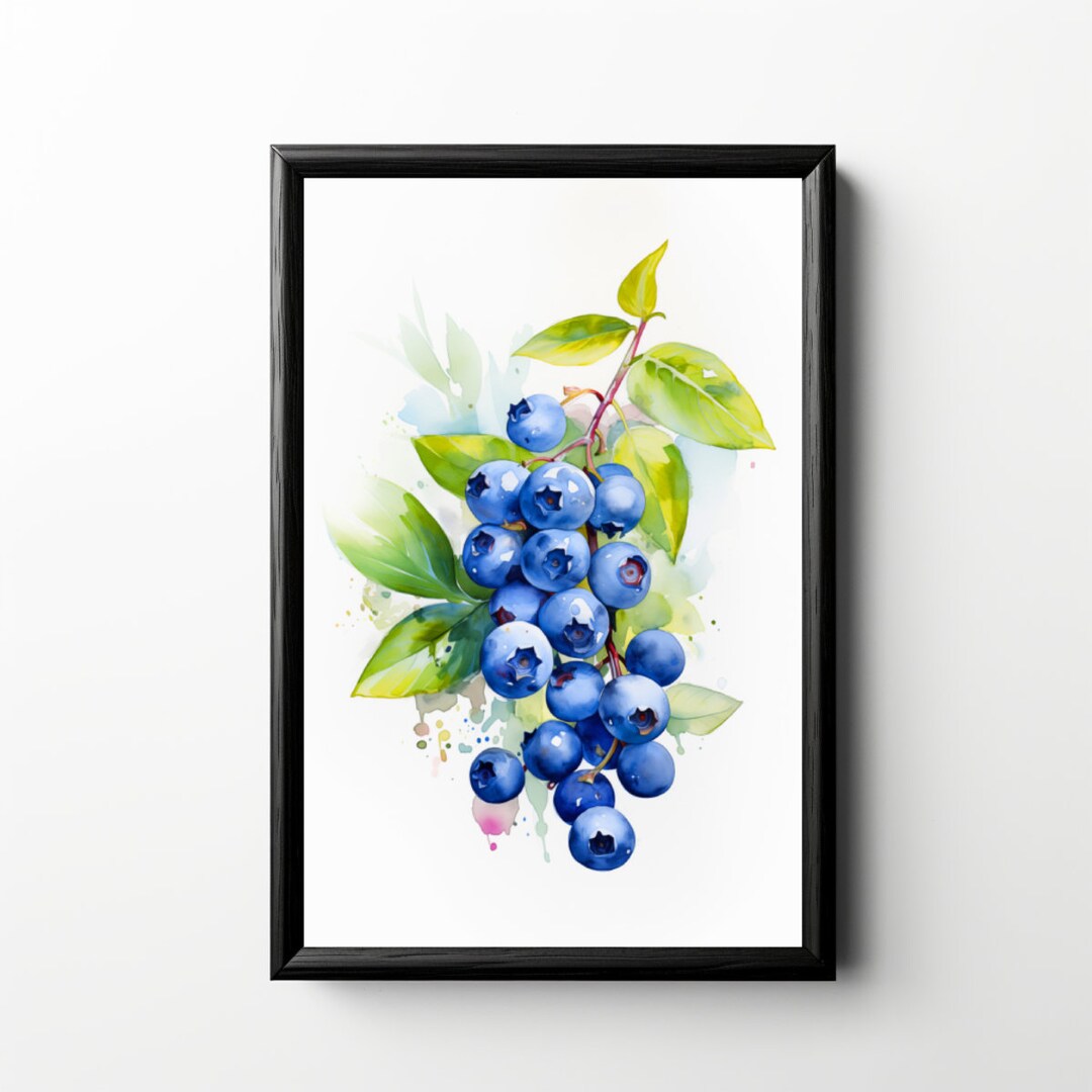 Blueberries Watercolor, Printable Blueberry Painting, Blueberry Art ...