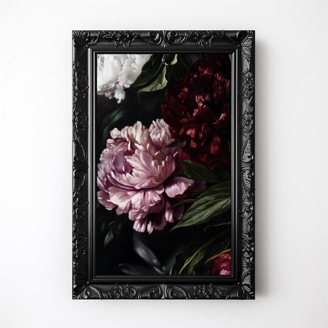 Victorian Peony Painting, Printable Moody Decor Dark Academia Art ...