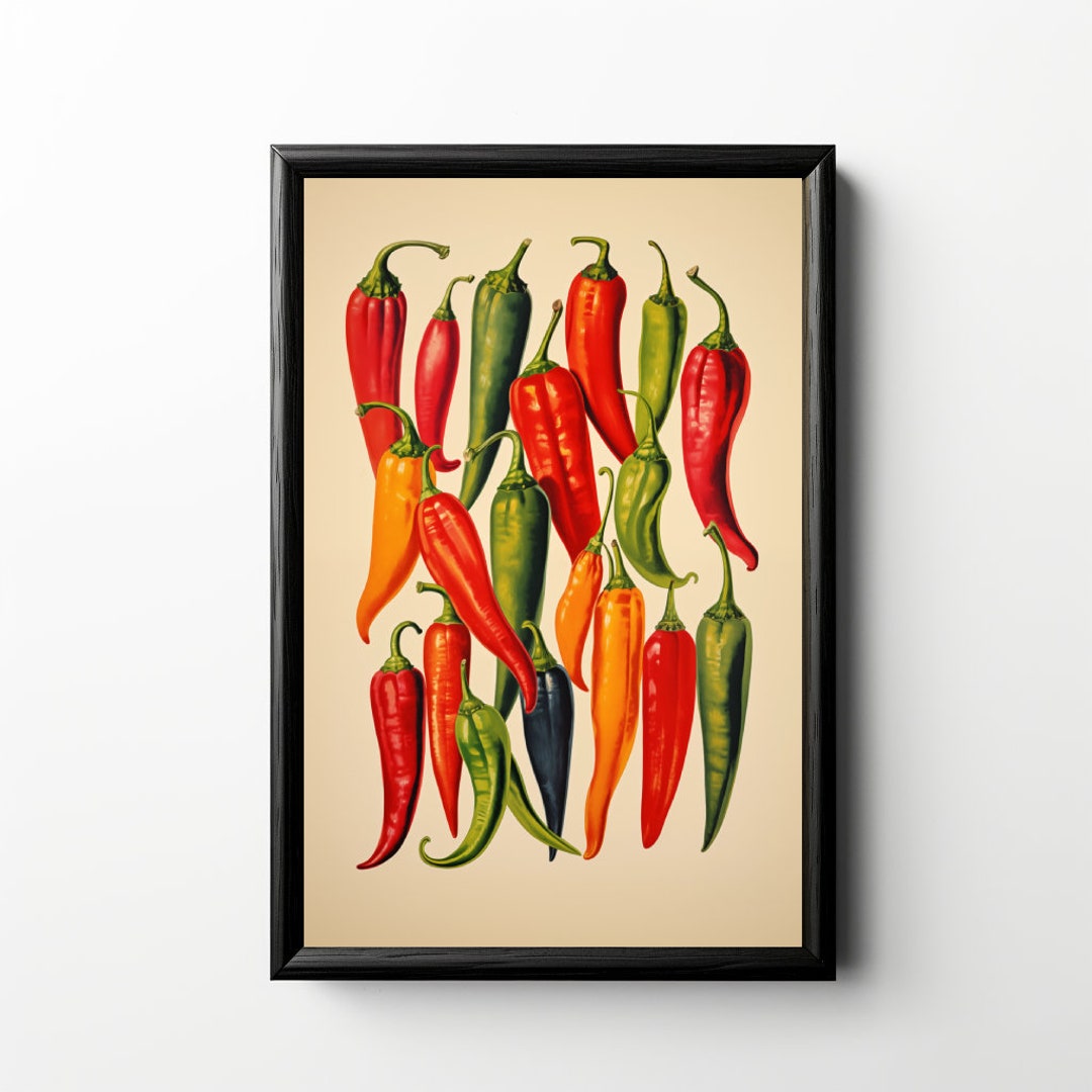 Vintage Chili Pepper Print, Printable Chilies Artwork, Chile Painting ...