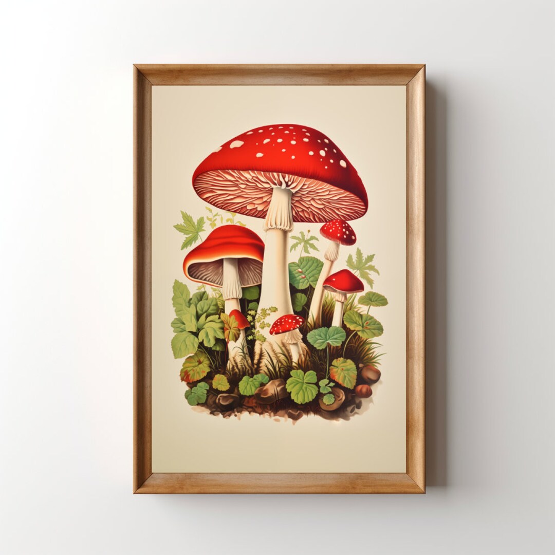 Retro Mushroom Print, Printable Mushroom Wall Art, Vintage Toadstool ...