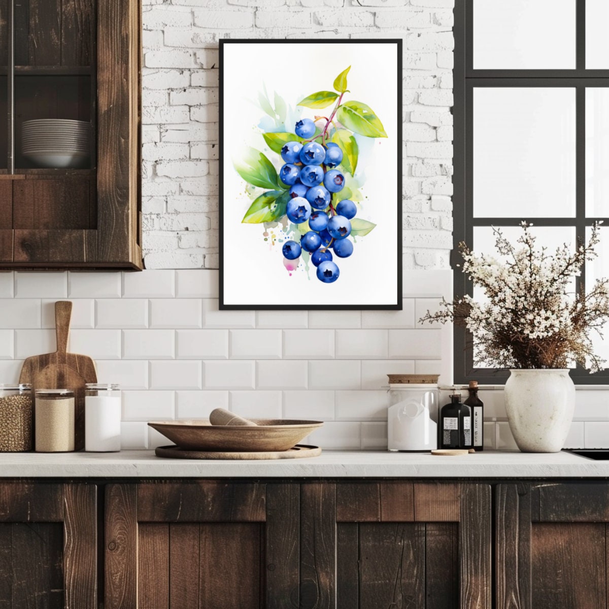 Blueberries Watercolor, Printable Blueberry Painting, Blueberry Art ...