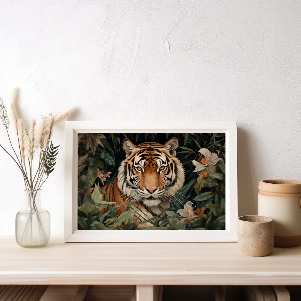 Boho Tiger Print, Printable Tiger Painting, Bohemian Tiger Artwork ...