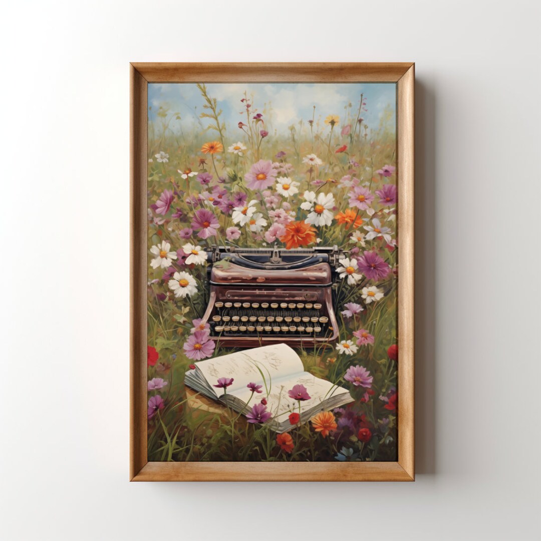 Vintage Typewriter Painting, Printable Antique Typewriter Oil Painting ...