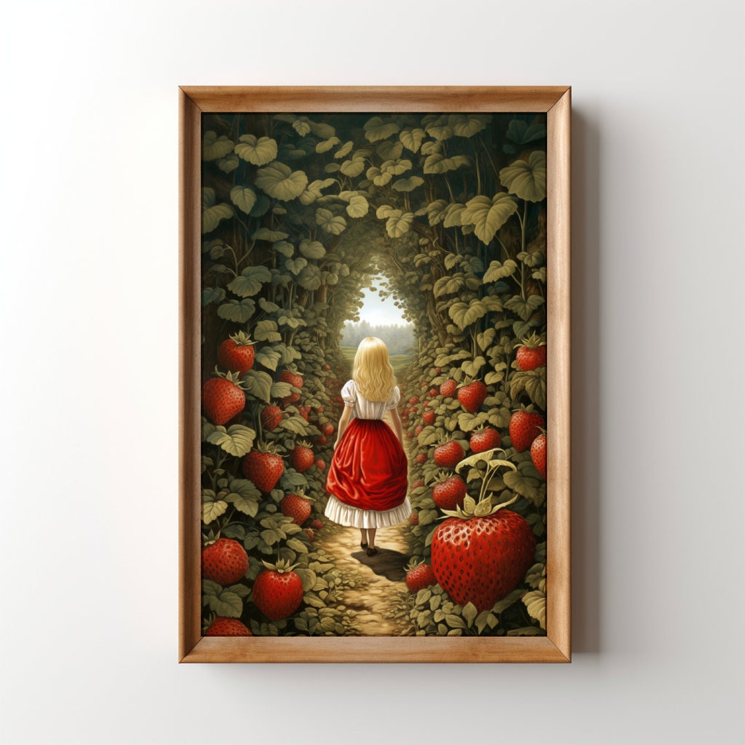 Vintage Alice Strawberry Wonderland Wall Art, Printable Strawberry ...