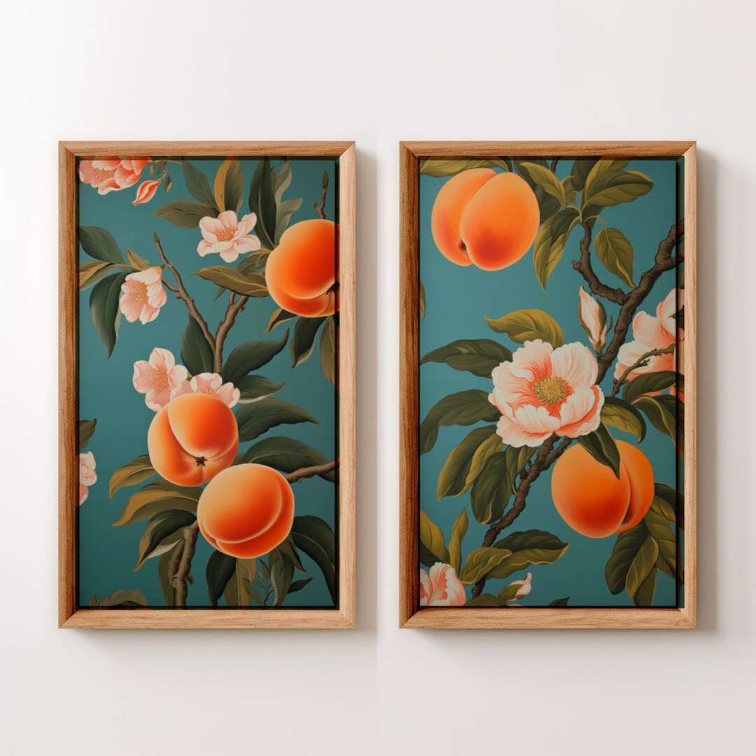 Boho Peach Tree Print Set, Printable Floral Peach Wall Art Bundle of 2 ...