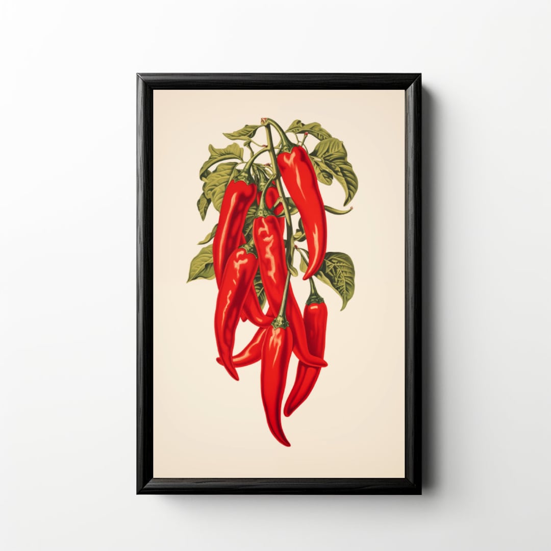 Vintage Chili Peppers Print, Printable Red Chilies Artwork, Chilis ...
