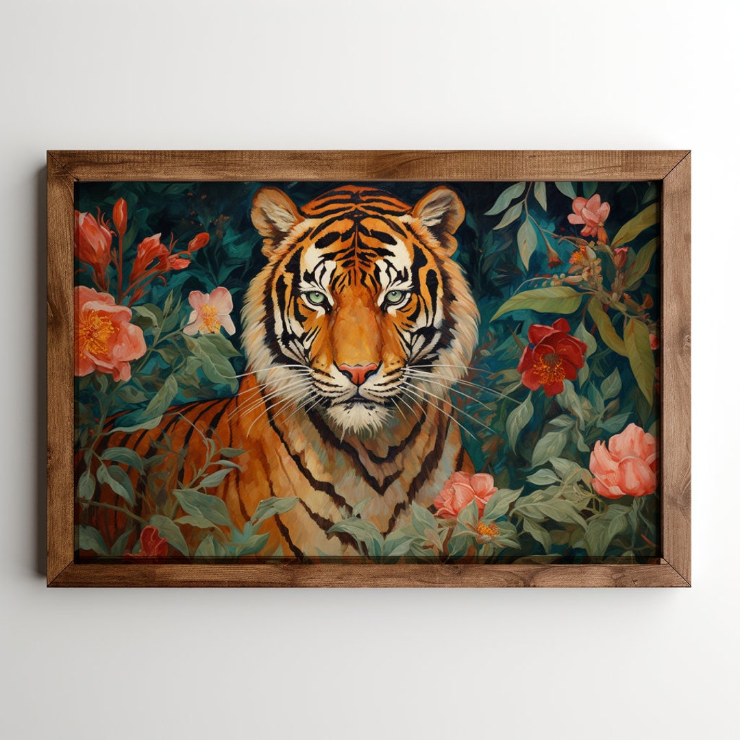 Boho Tiger Painting, Printable Tiger Wall Art, Bohemian Tiger Artwork ...