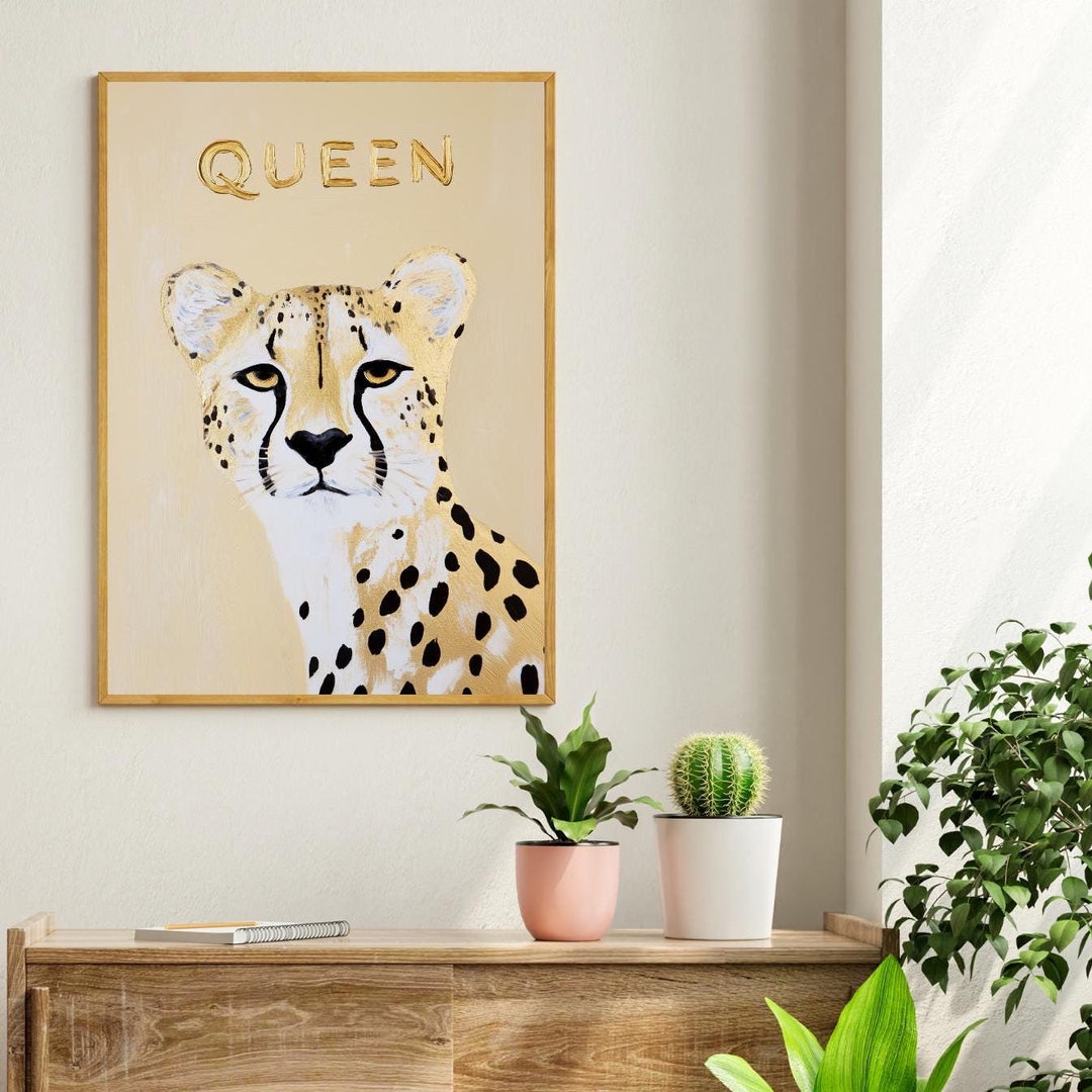Cheetah Queen Art Print, Printable Cheetah Painting, Leopard Bedroom ...